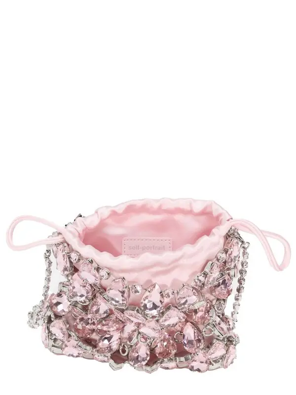 SELF-PORTRAIT Crystal Embellished Metallic Knit Mini Bag - Pink