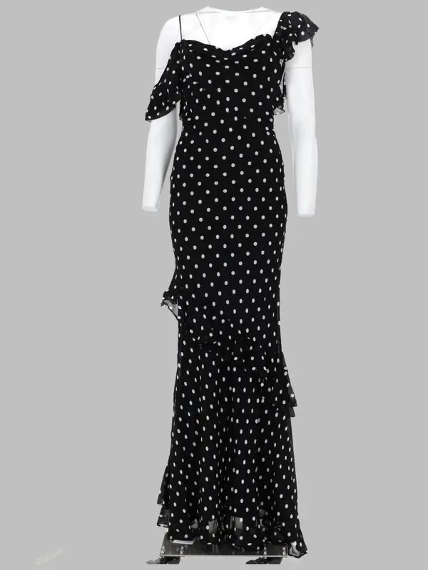 SELF-PORTRAIT Polka Dot Georgette Maxi Dress - Black