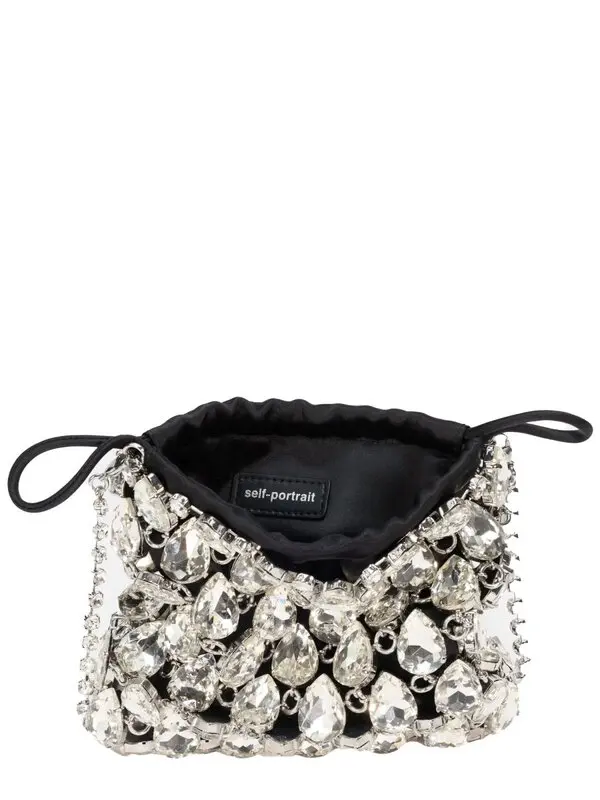 SELF-PORTRAIT Crystal Embellished Metallic Mesh Mini Bucket Bag - Silver