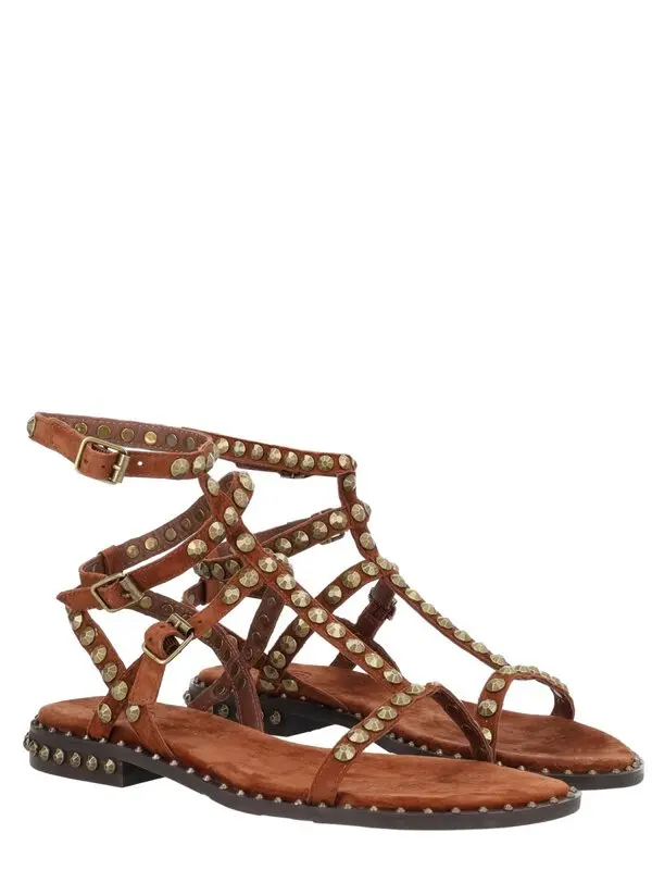 Ash Studded Leather Gladiator Sandals - Brown