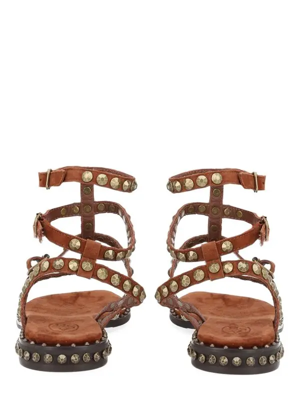 Ash Studded Leather Gladiator Sandals - Brown