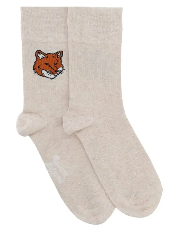 Maison Kitsuné Fox Head" Logo Socks - Beige