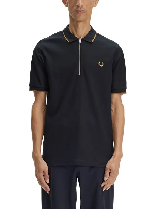 Fred Perry Quarter Zip Polo Shirt With Logo