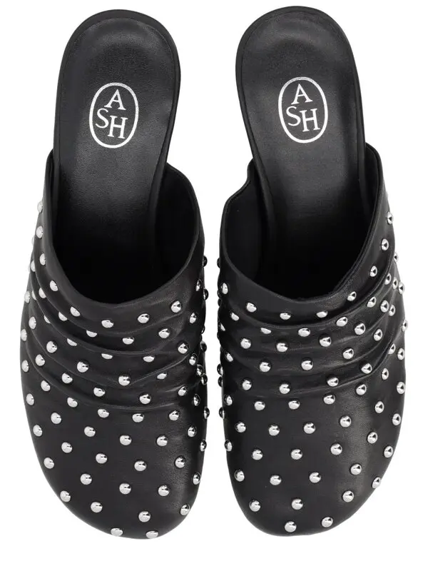 Ash Eloise Studded Leather Mules - Black