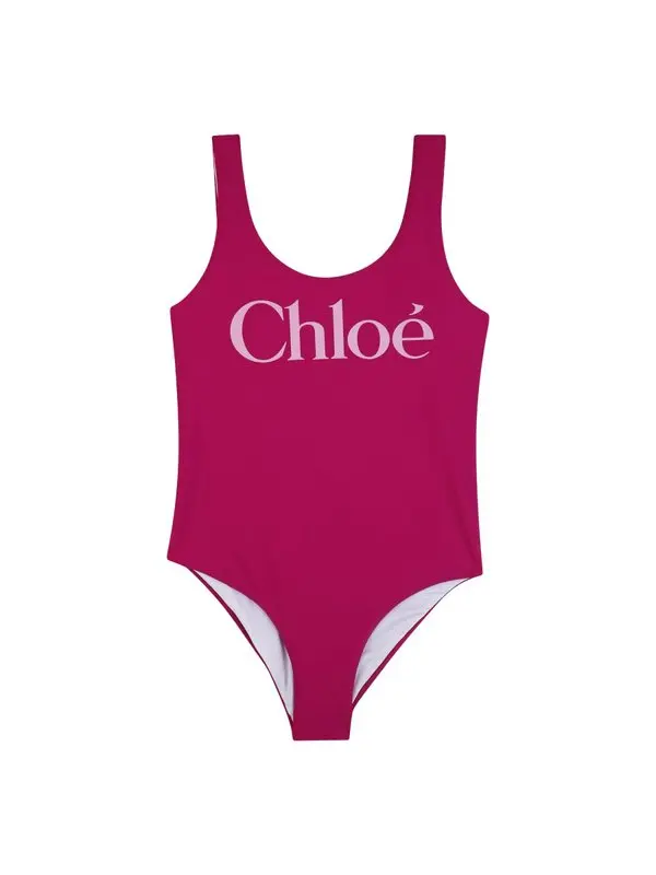 Chloé Logo Print One Piece Swimsuit - Pink