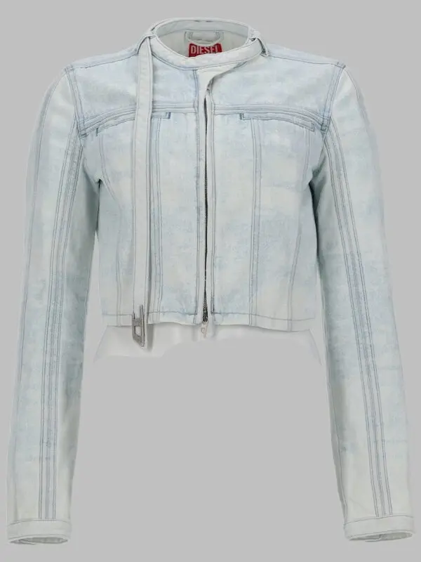 DIESEL® Cropped Jacket With Belt Detail - Baby Blue
