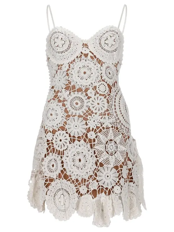 SELF-PORTRAIT Mini Crochet Dress - White