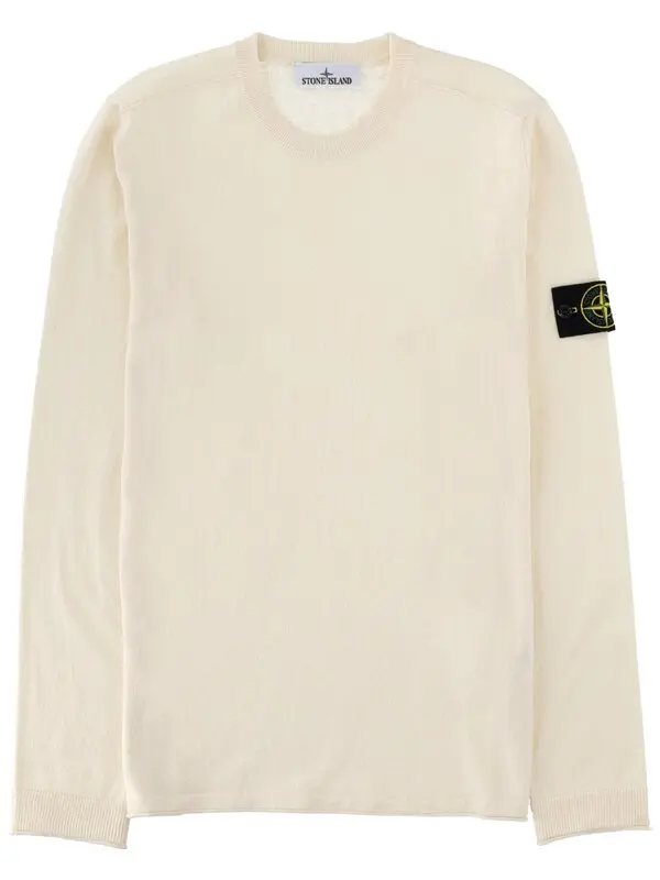 Stone Island Cotton Sweater With Logo Patch - Ivory