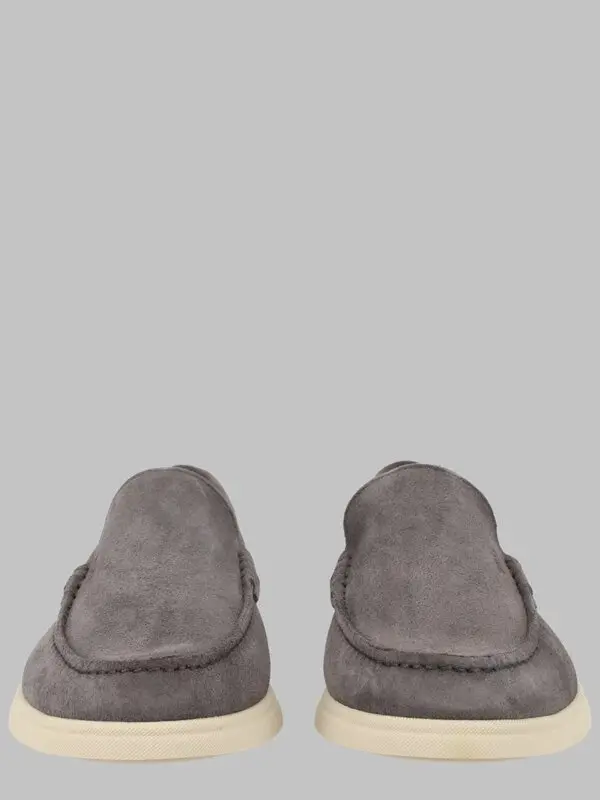 BOSS Suede Loafers With Logo Detailing - Grey