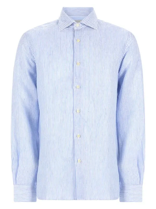 120% Lino Striped Linen Shirt - Azure