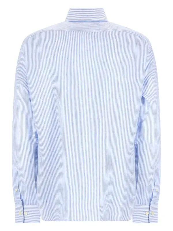 120% Lino Striped Linen Shirt - Azure