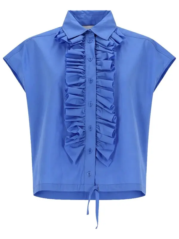 NUDE Cropped Cotton Shirt With Ruching - Azure