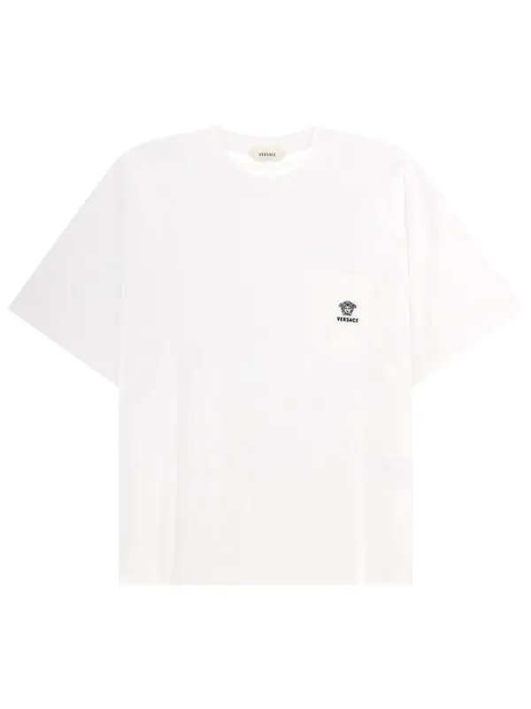 Versace Cotton T-shirt With Pocket Logo Detail - White
