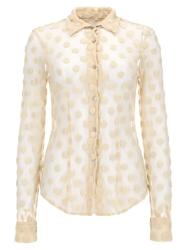 Dries Van Noten Camicia In Mesh A Pois - Ivory