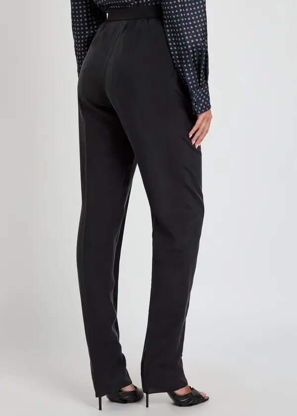 Saint Laurent Pleated Tapered-leg Brushed Silk Trousers