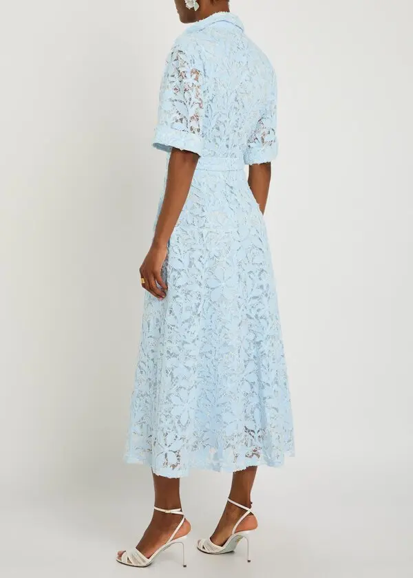 Simkhai Deanna Floral-appliquéd Lace Midi Shirt Dress - Blue