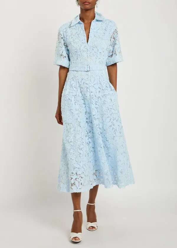 Simkhai Deanna Floral-appliquéd Lace Midi Shirt Dress - Blue