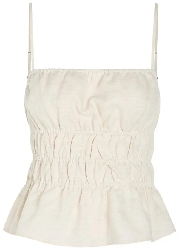 Staud Ayla Smocked Linen Tank Top - Beige