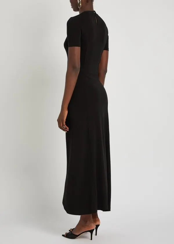 Rabanne Gathered Asymmetric Stretch-jersey Midi Dress - Black