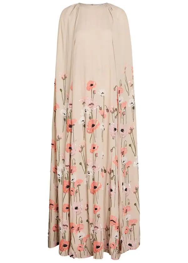 Bernadette Cape-effect Crepe Maxi Dress - Beige