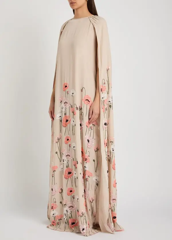 Bernadette Minnie Cape-effect Crepe Maxi Dress With Floral Sequins