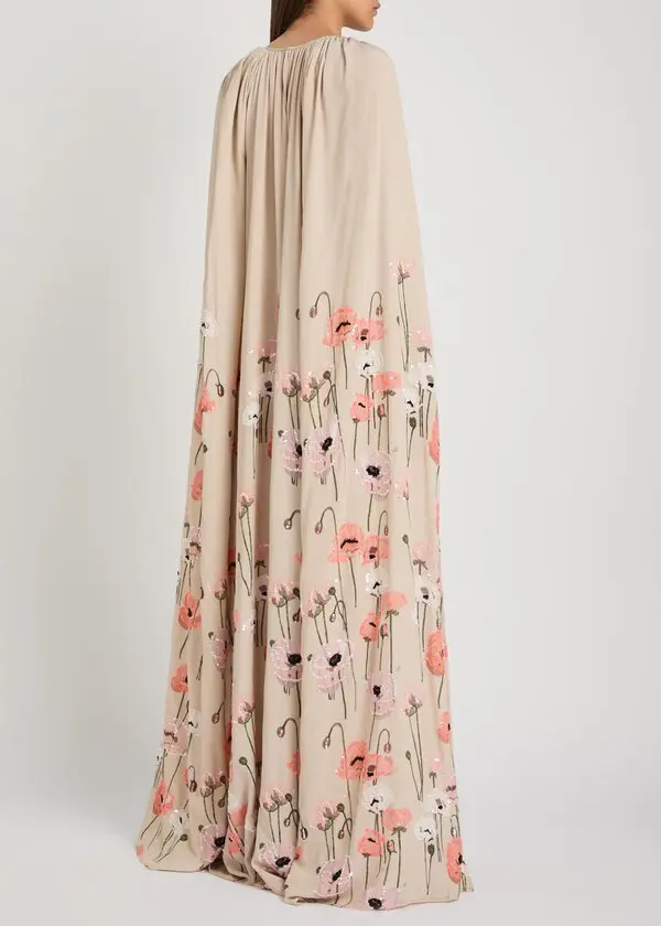 Bernadette Minnie Cape-effect Crepe Maxi Dress With Floral Sequins