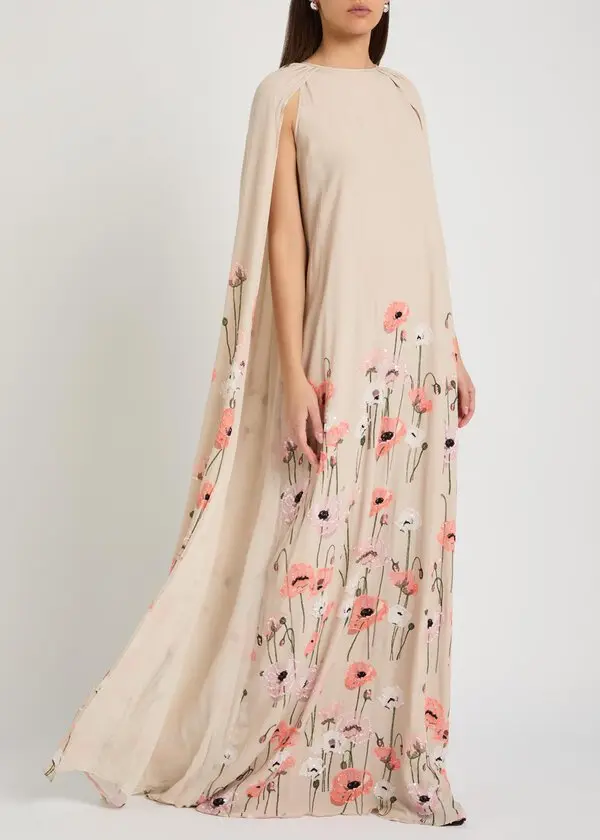 Bernadette Minnie Cape-effect Crepe Maxi Dress With Floral Sequins