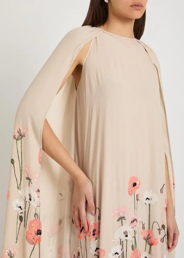 Bernadette Minnie Cape-effect Crepe Maxi Dress With Floral Sequins