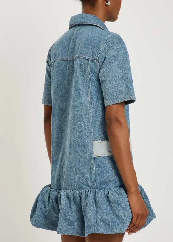 GANNI Peplum Mini Dress With Contrasting Trim And Distressed Details