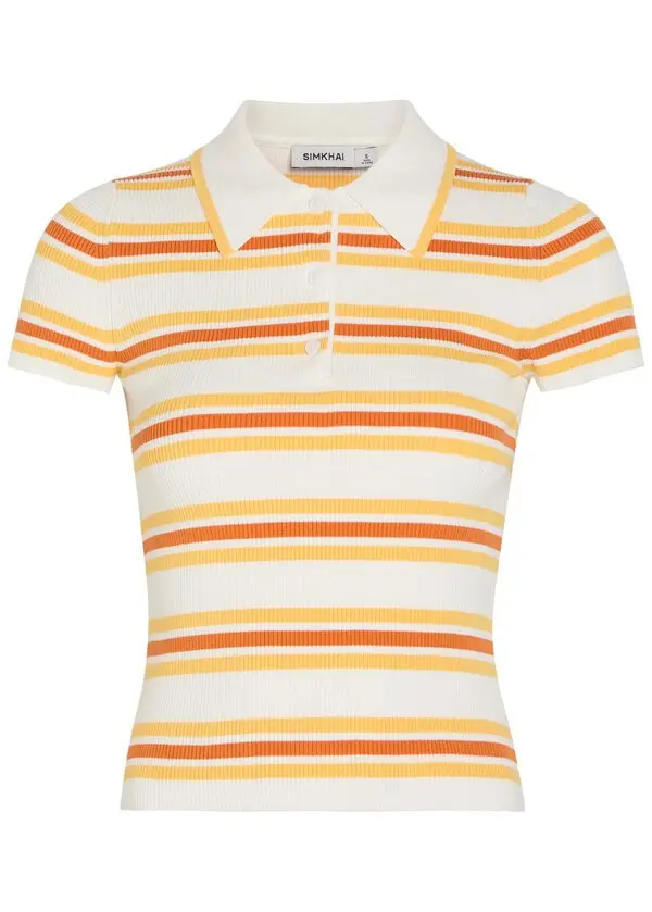 Simkhai Luka Striped Ribbed Polo Top - Yellow