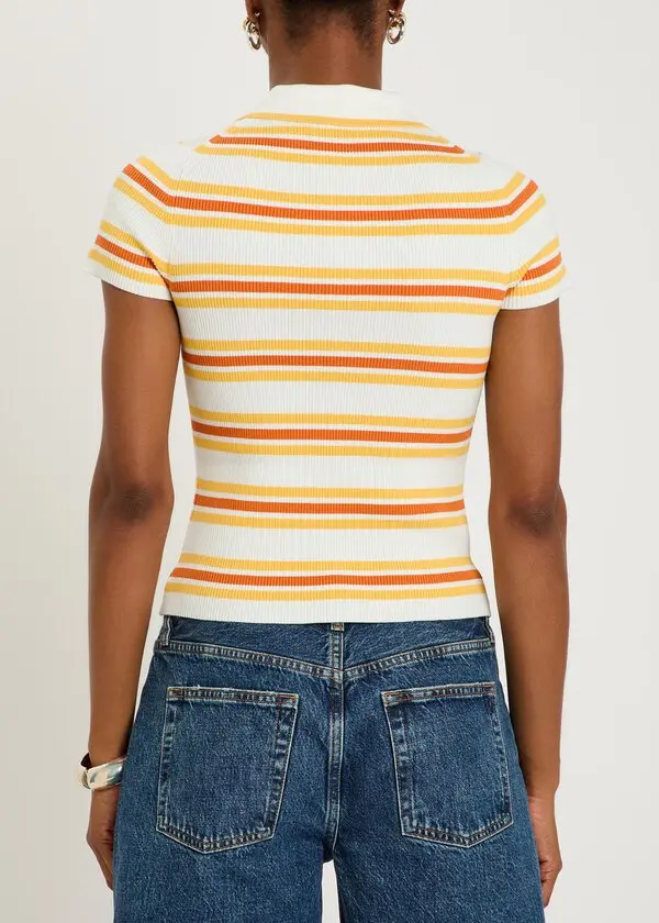 Simkhai Luka Striped Ribbed Polo Top - Yellow