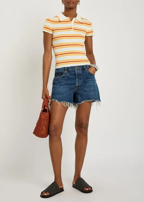 Simkhai Luka Striped Ribbed Polo Top - Yellow