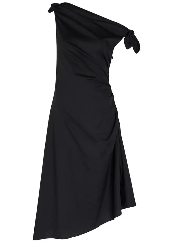Staud Bellaria Ruched Stretch-cotton Midi Dress