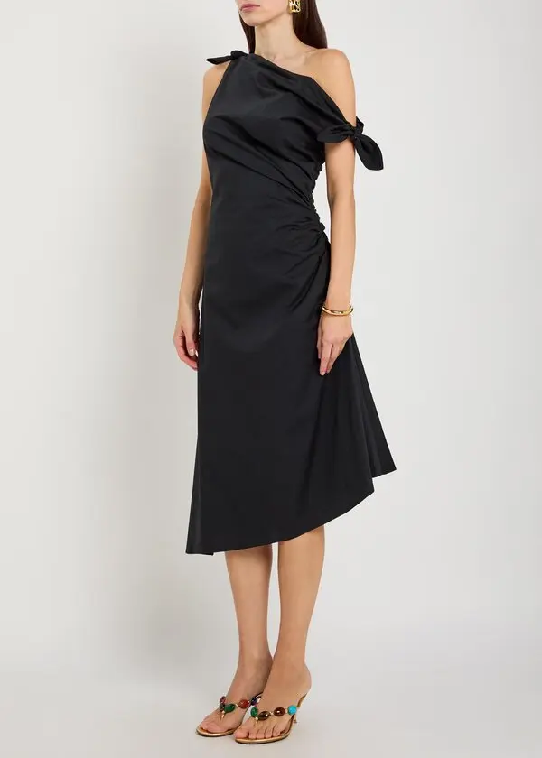 Staud Bellaria Ruched Stretch-cotton Midi Dress