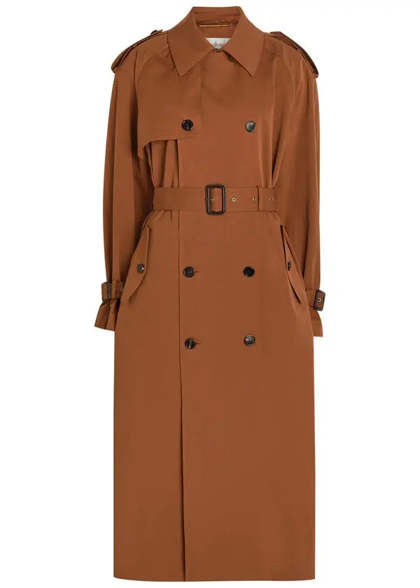 Saint Laurent Double-breasted Cotton And Silk-blend Trench Coat - Moca