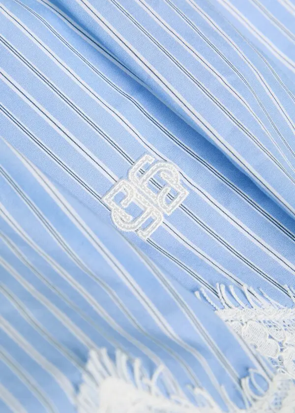 Simkhai Emmie Striped Lace-trim Cotton-poplin Shorts - Blue