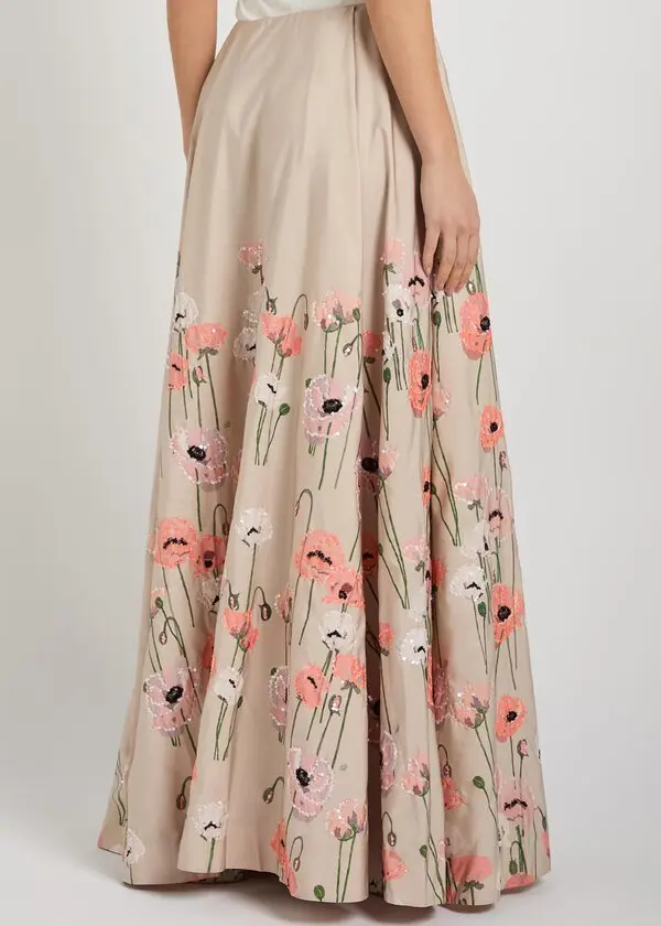Bernadette Floral-embellished Satin-poplin Maxi Skirt - Beige