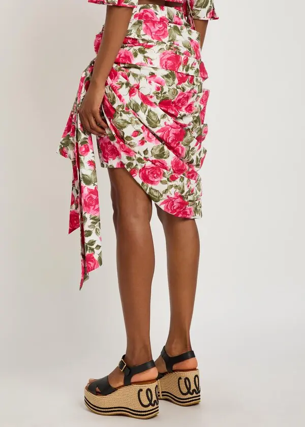 Chloé Floral-print Cotton-poplin Knee-length Wrap Skirt - Pink