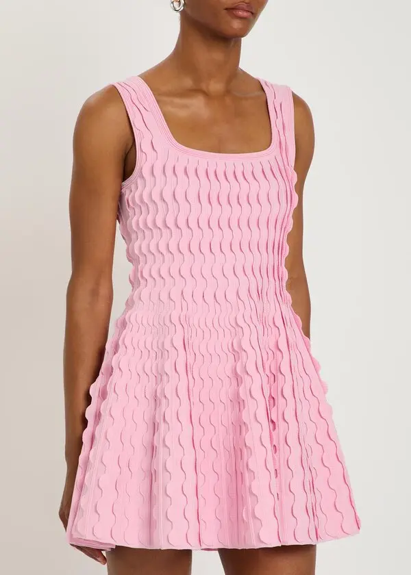 Simkhai Vanna Scalloped Knit Mini Dress - Pink