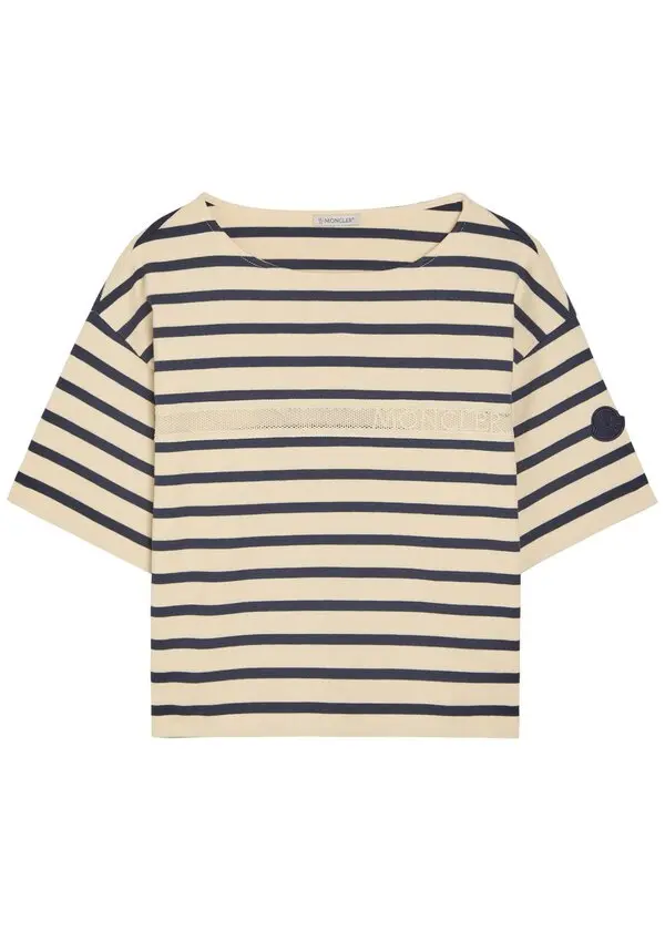 Moncler Striped Cotton T-shirt With Lace Insert