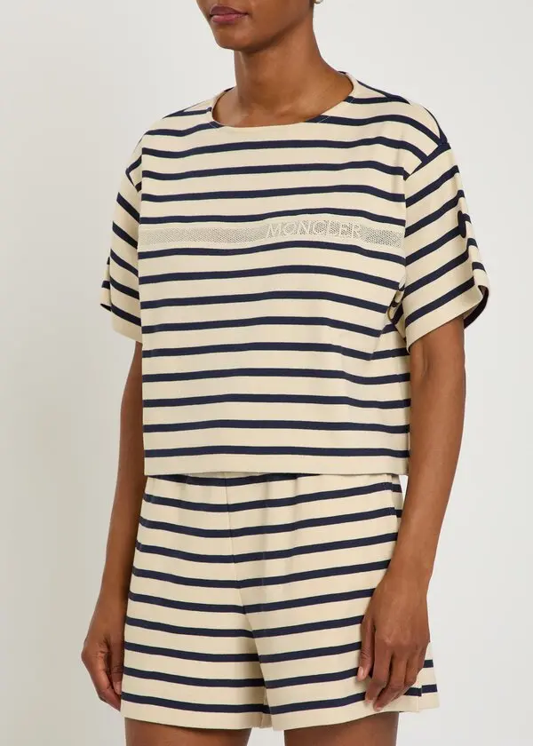 Moncler Striped Cotton T-shirt With Lace Insert