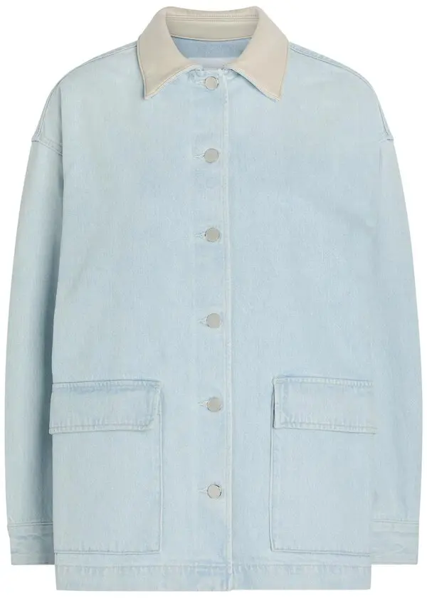AGOLDE X Maria Mcmanus Leather-trimmed Denim Jacket - Light Blue