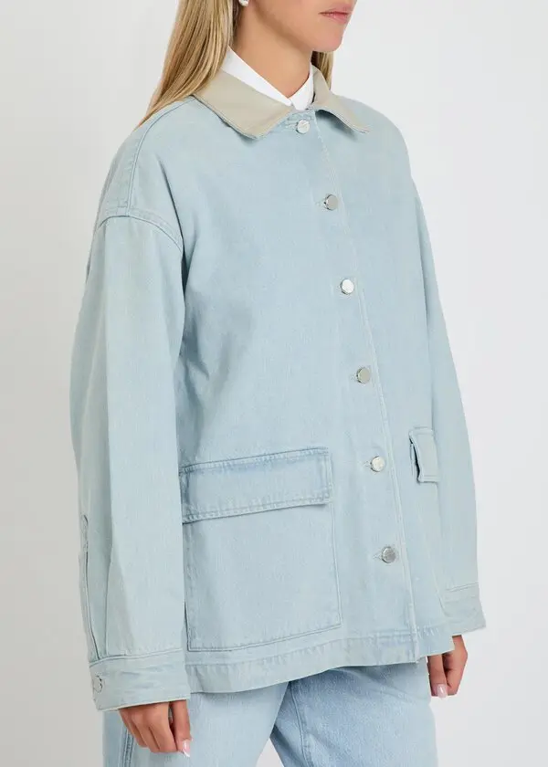 AGOLDE X Maria Mcmanus Leather-trimmed Denim Jacket - Light Blue