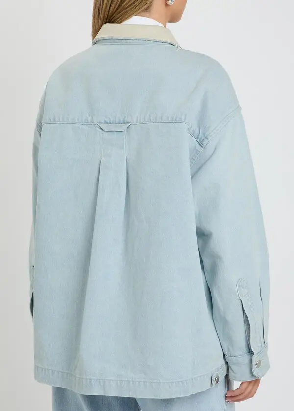 AGOLDE X Maria Mcmanus Leather-trimmed Denim Jacket - Light Blue