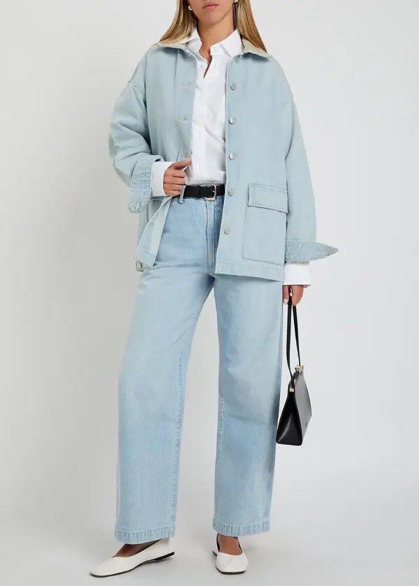 AGOLDE X Maria Mcmanus Leather-trimmed Denim Jacket - Light Blue