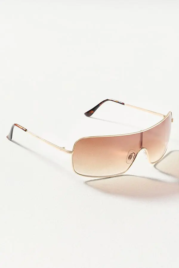Anthropologie Shield Aviator Sunglasses - Gold