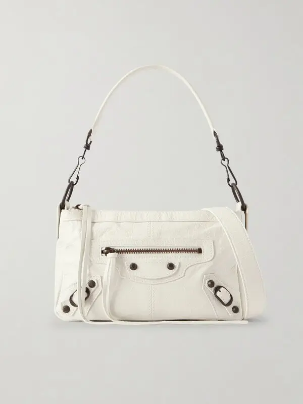 Balenciaga Le City Moto Mini Crinkled-leather Shoulder Bag - White