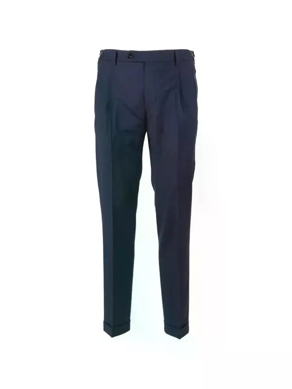 BERWICH Navy Wool Pleated Trousers - Blue