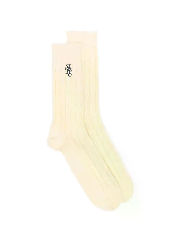SPORTY & RICH Cable-knit Embroidered Logo Socks