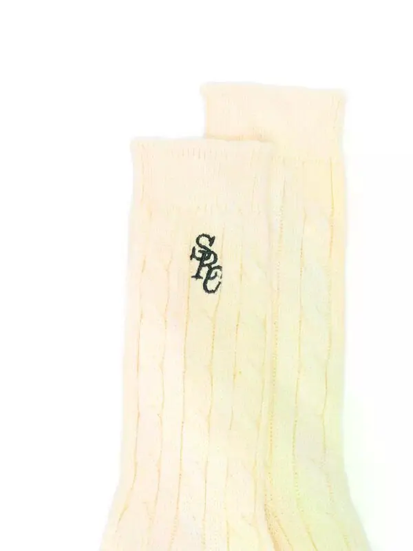 SPORTY & RICH Cable-knit Embroidered Logo Socks